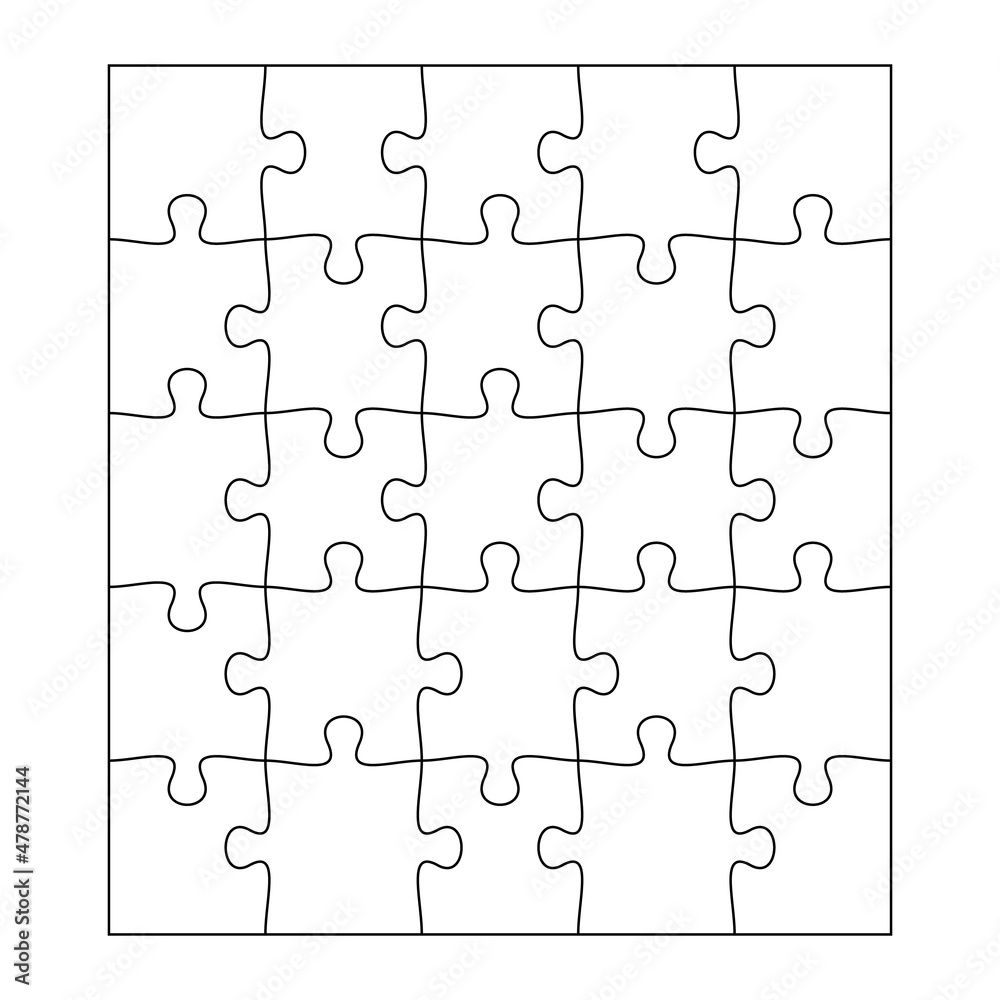 Blank Jigsaw Puzzle 25 pieces. Simple line art style for printing and ...