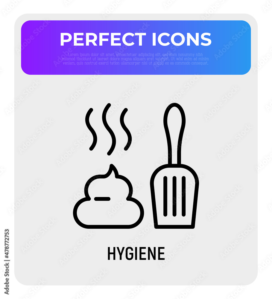 Hygiene after pet thin line icon: poop and scoop. Modern vector ...