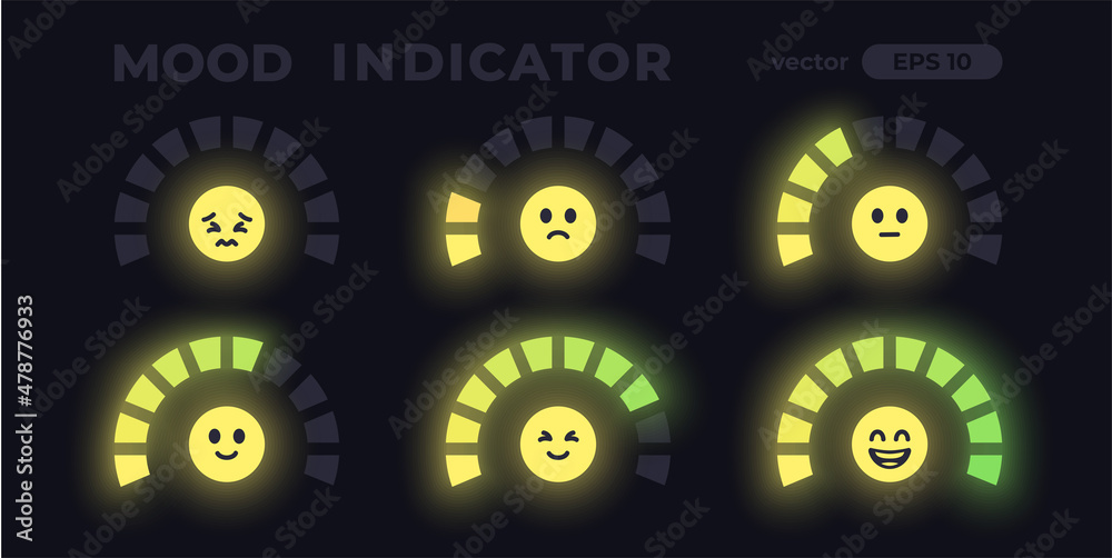 Mood meter. Loading joy indicator. Percentage circle. Gauge concept ...
