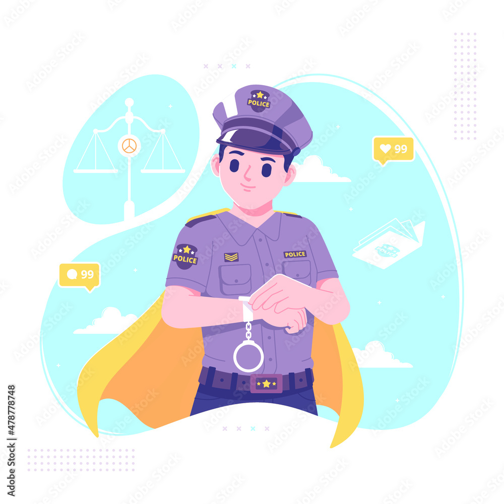 superhero police cartoon character vector illustration Stock Vector ...