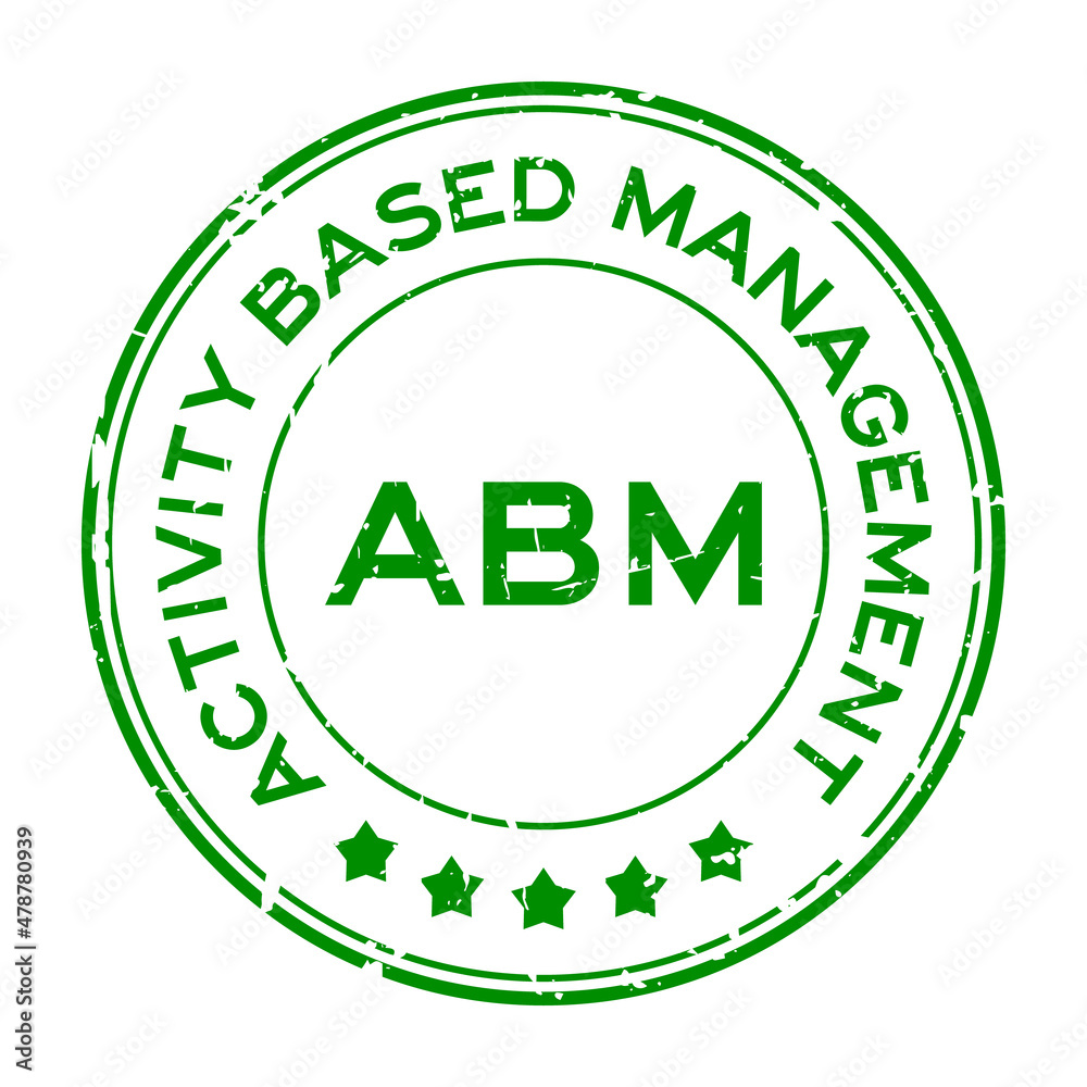 Grunge green ABM Activity Based Management word round rubber seal stamp ...