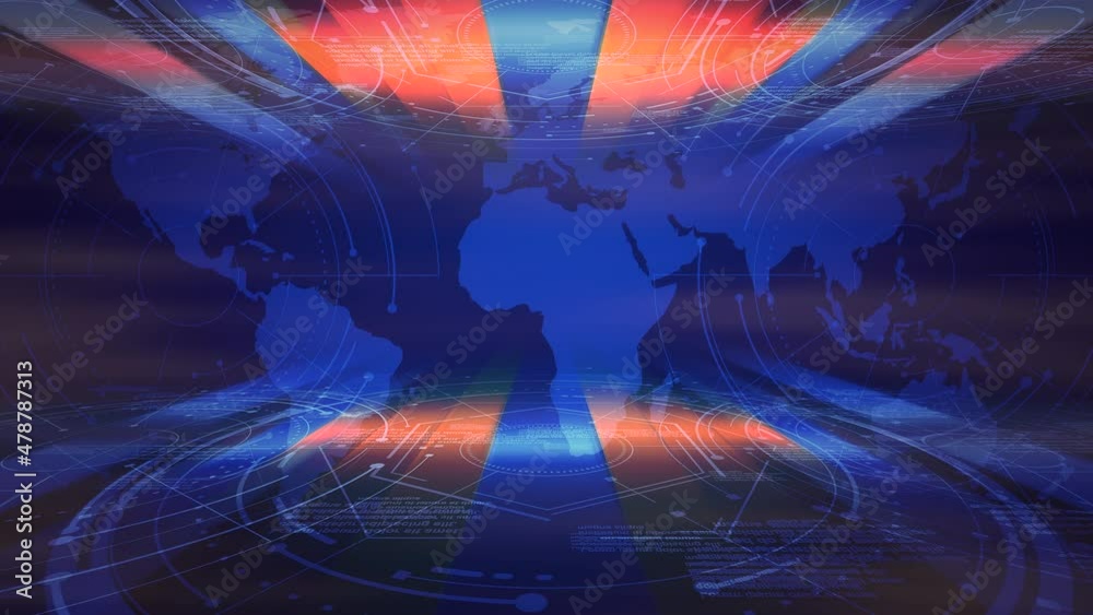 Newsroom with red lines and blue world map, business, corporate and ...