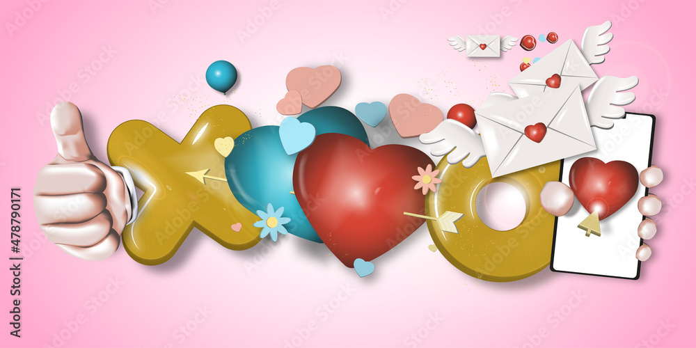 Thumbs up I like Valentine's Day, with a blue and red heart attached to ...