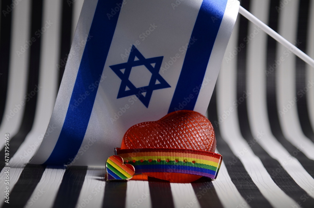 LGBT concept Pride Tel Aviv. Israel flag. Red heart in a rainbow ...