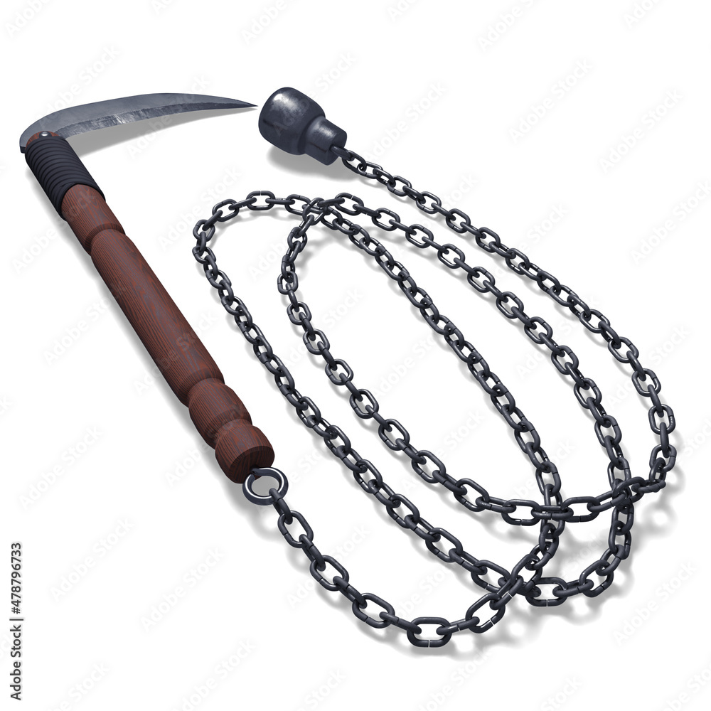 Kusarigama - Traditional japanese weapon on white background 3d ...