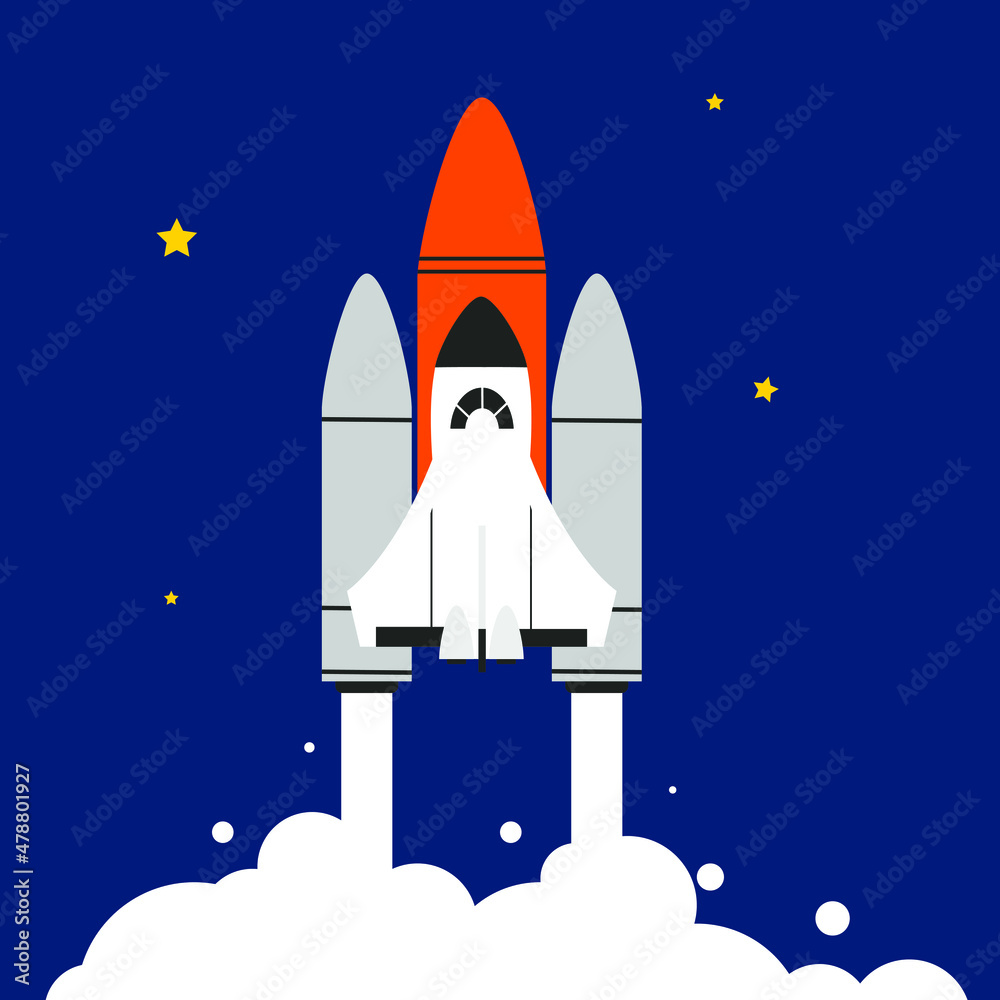 outer space expeditions equipment. a space shuttle illustration in flat ...