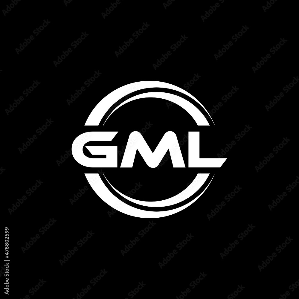 Vecteur Stock GML letter logo design with black background in ...