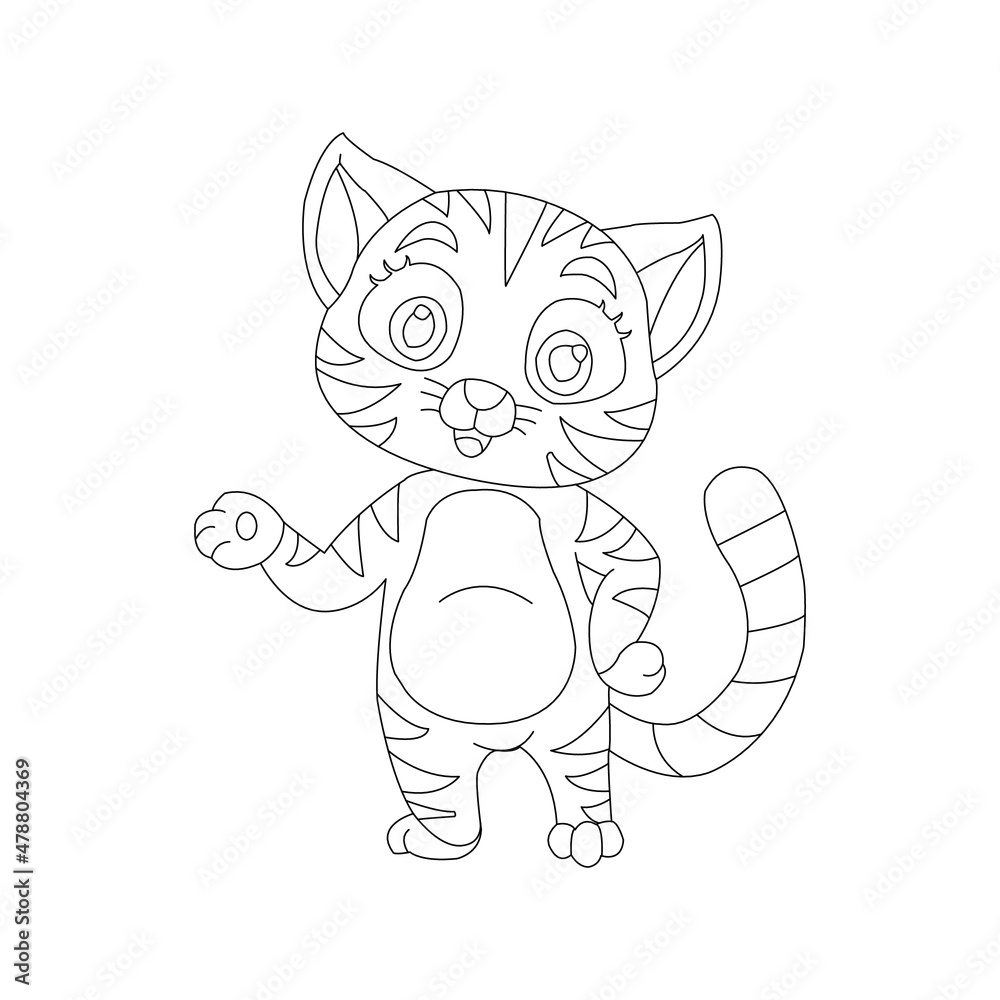 Kitty Cat outline coloring page for kids Stock Vector | Adobe Stock