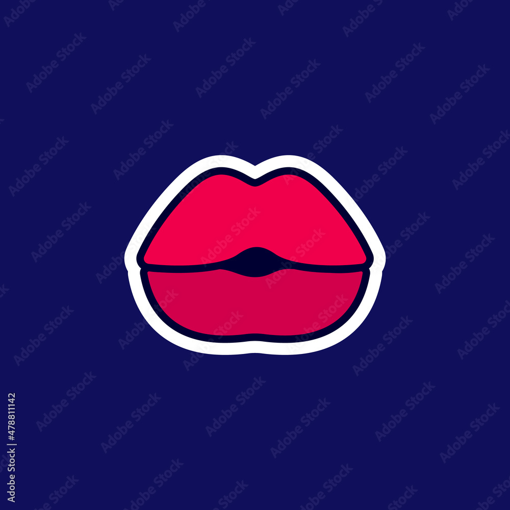 Sexy lips, female beautiful open mouth, sticker in the cartoon style ...