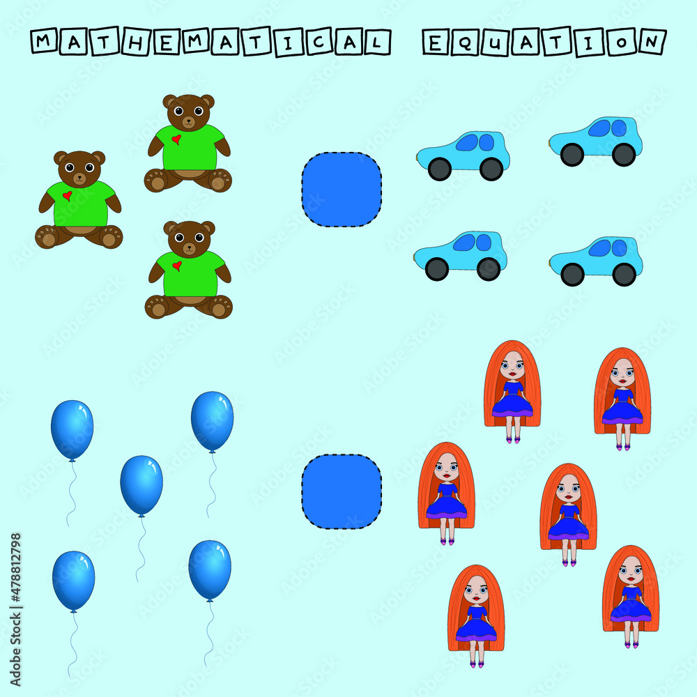 Developing activities for children, compare which more toys. Logic game ...