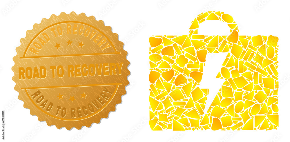 Golden collage of yellow particles for electric toolbox icon, and gold ...