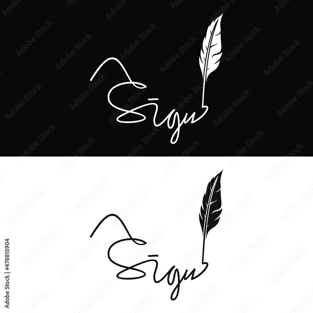 Vector illustration of black and white signature with bristle brush ...