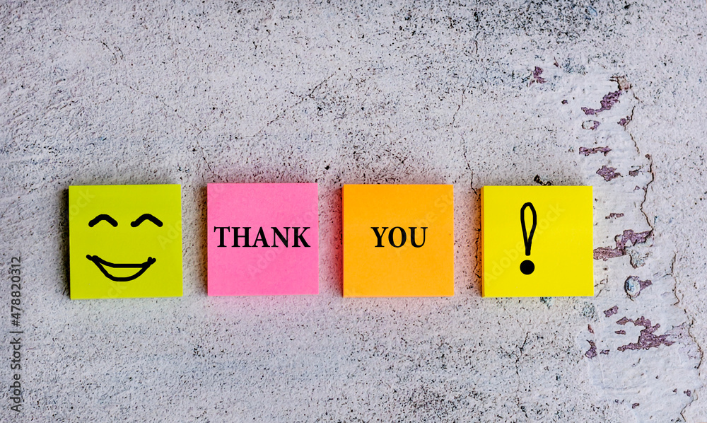 Thank you word written on colorful sticky notes Stock Photo | Adobe Stock