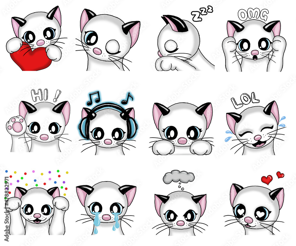 cute cat emotes emoji set Stock Illustration | Adobe Stock