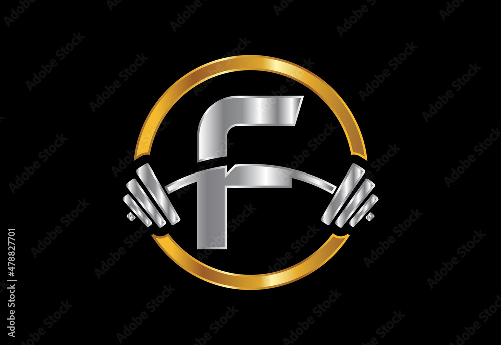 Initial F monogram alphabet with a barbell. Lifting vector logo design ...