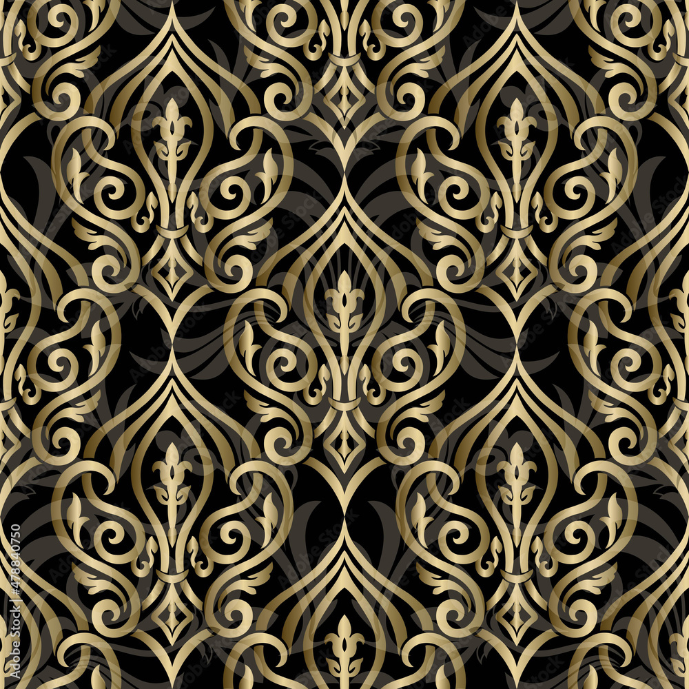 Seamless damask pattern for background or wallpaper design. Black and ...