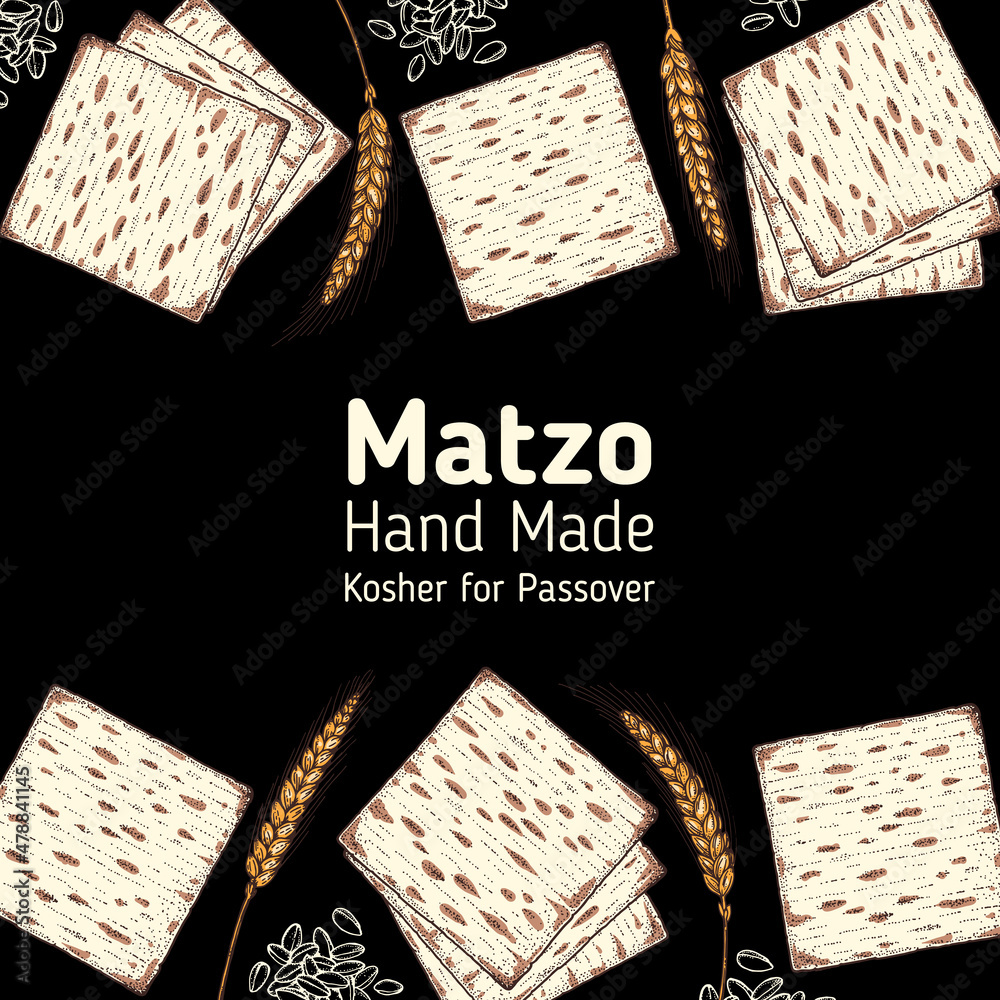 Matzo cooking and ingredients for matzo illustration. Middle eastern ...