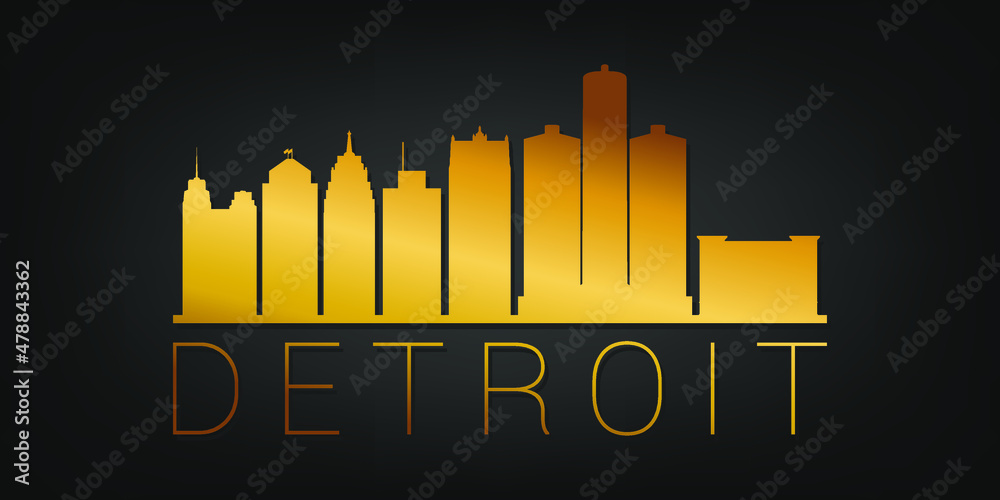 Detroit, MI, USA Gold Skyline City Silhouette Vector. Golden Design ...