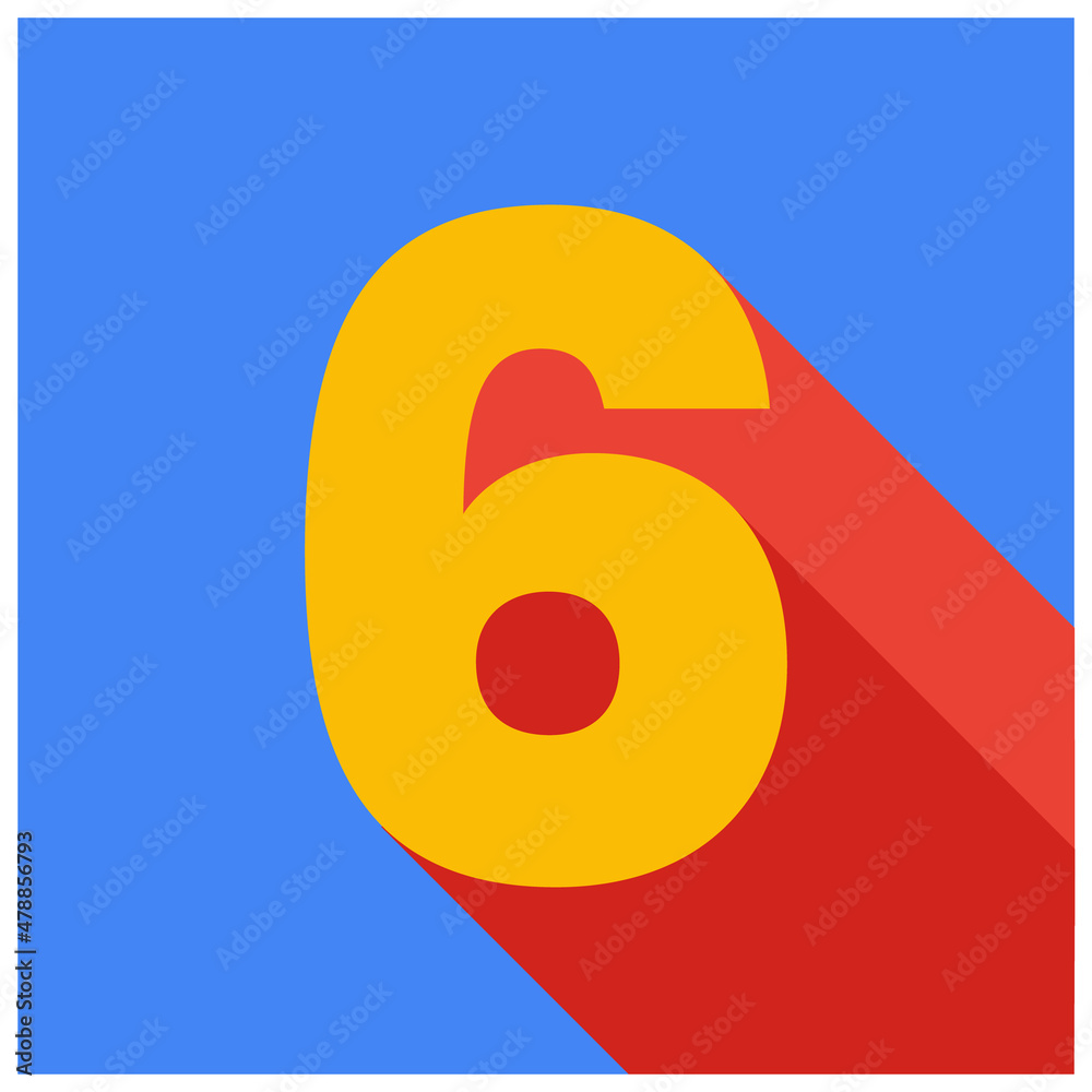 Number six 6 in google colors, primary colors, minimalist design, 3d ...