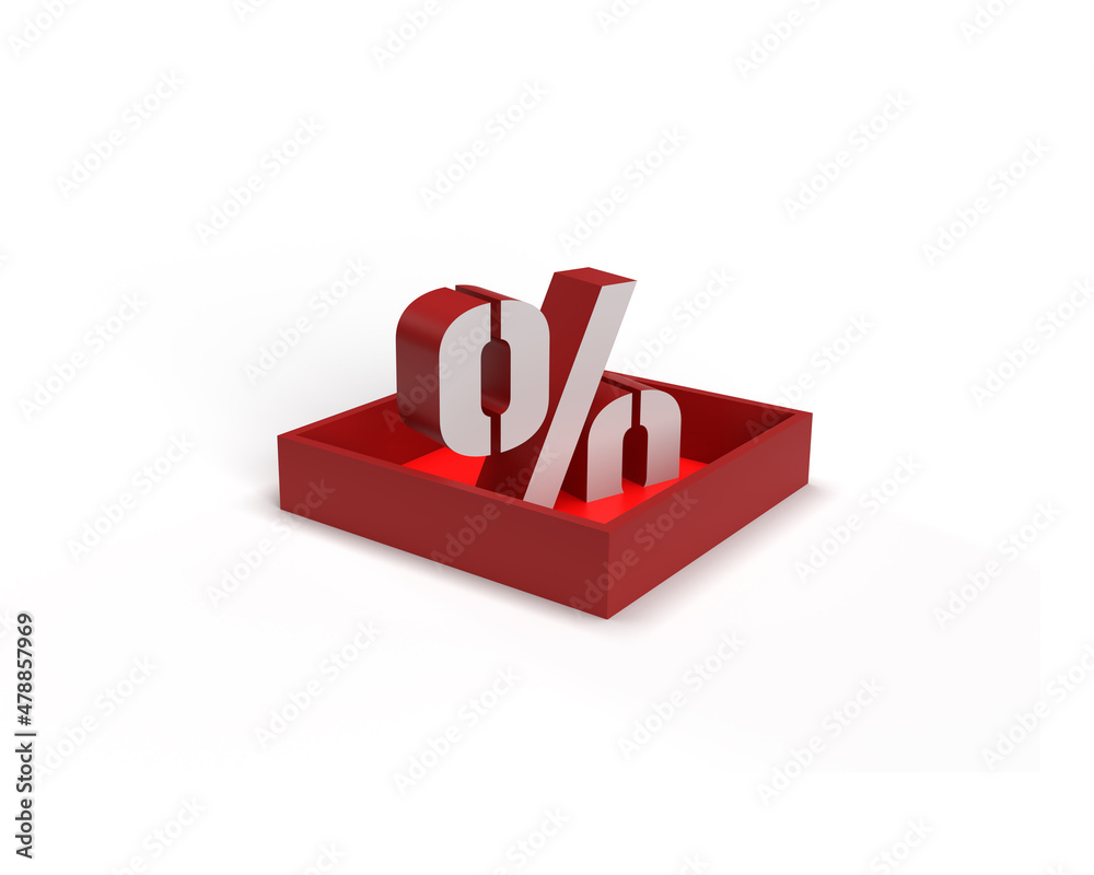 percent sign in red box. 3d percent sign. render percent sign Stock ...