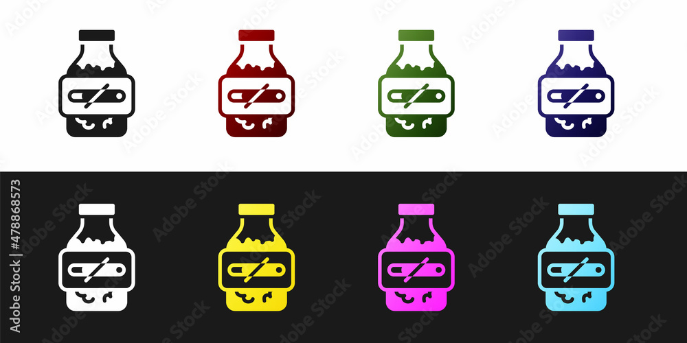 Set Nicotine gum in blister pack icon isolated on black and white ...