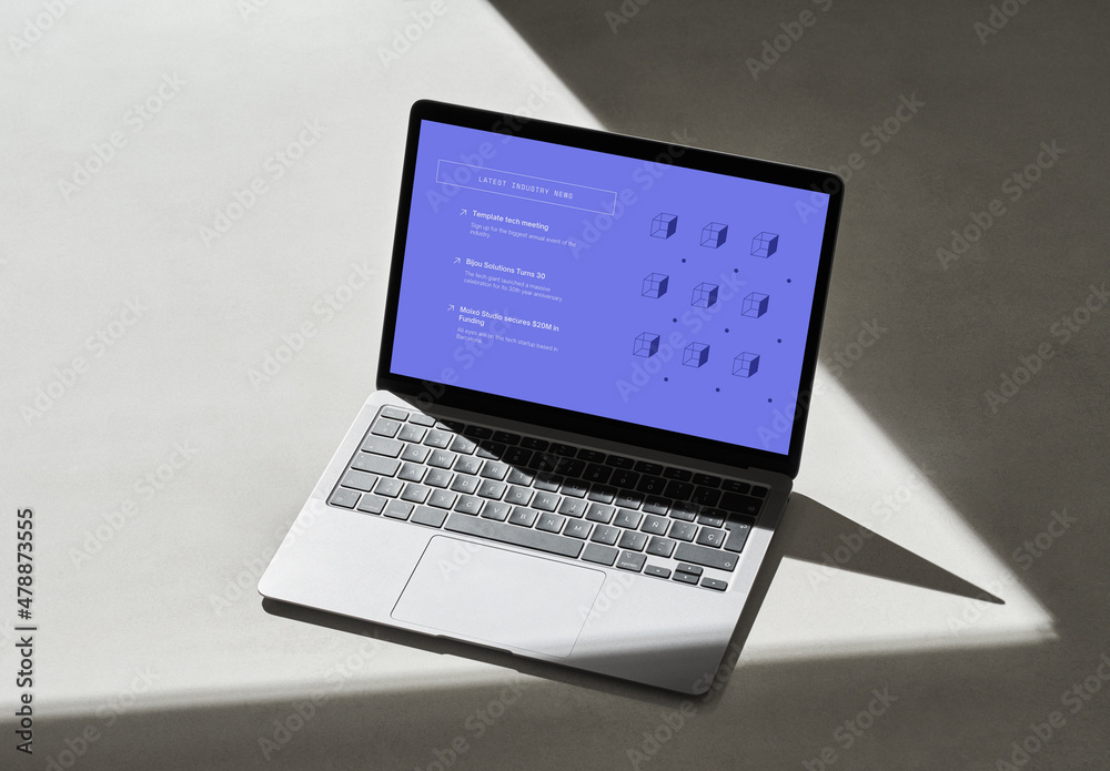 Silver Laptop on a Grey Surface with Hard Shadows Stock Template ...