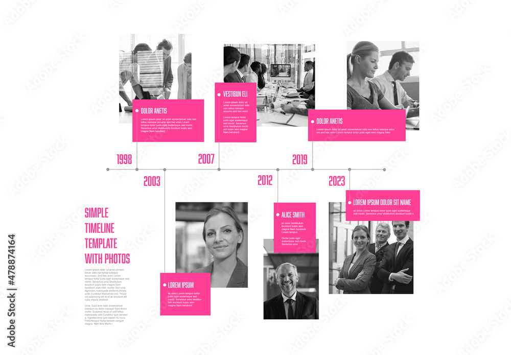 Simple Minimalistic Horizontal Photo Timeline Layout with Pink Accent ...