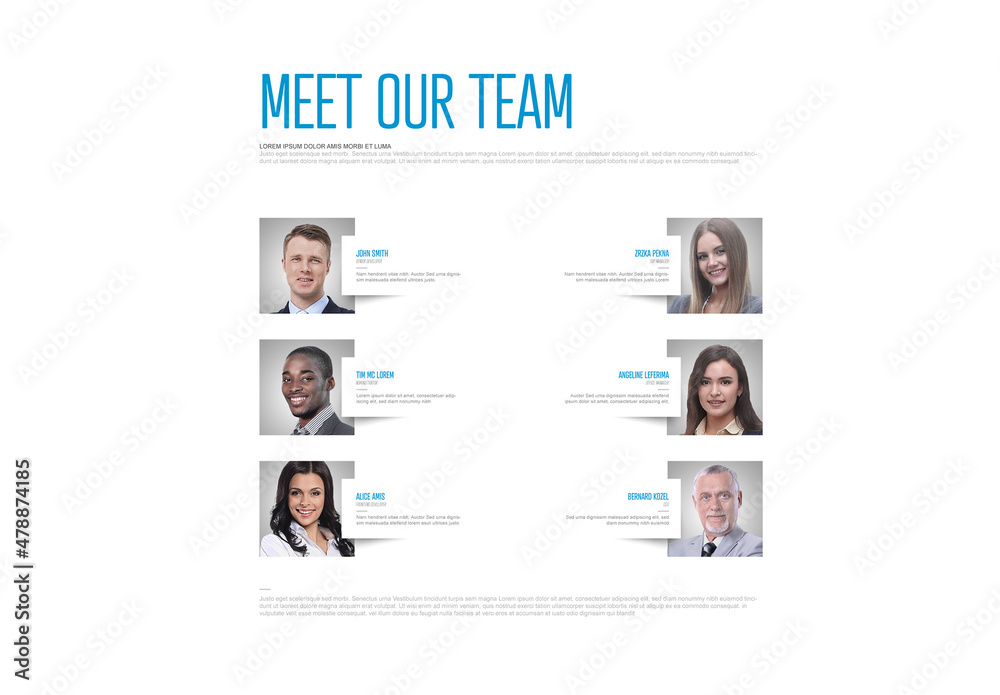 Meet Out Team Presentation Layout Page with Photos Stock Template ...