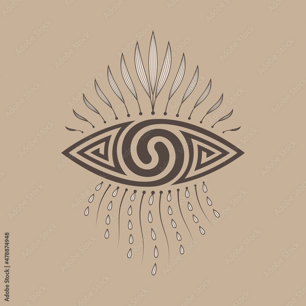 Vector psychedelic eye with decor. Two spiral - symbol of duality ...