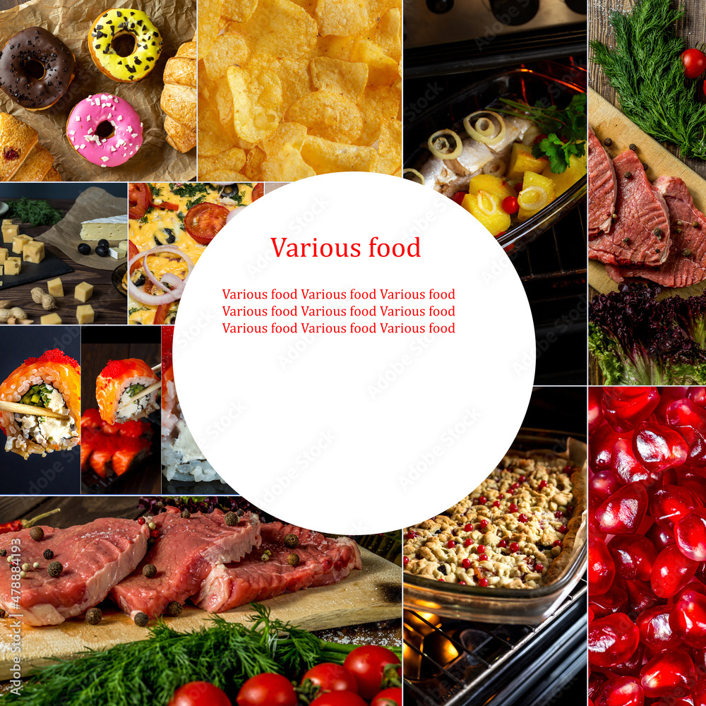 Various food collage. Cuisine of different countries. Western and ...