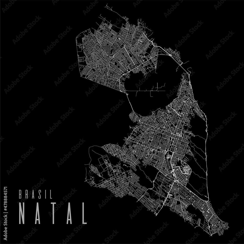 Natal city vector map poster. Brazil municipality square linear street ...