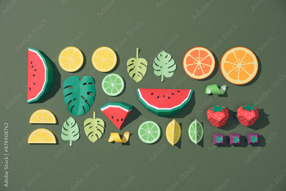 exotic fruits made of paper Stock Photo | Adobe Stock