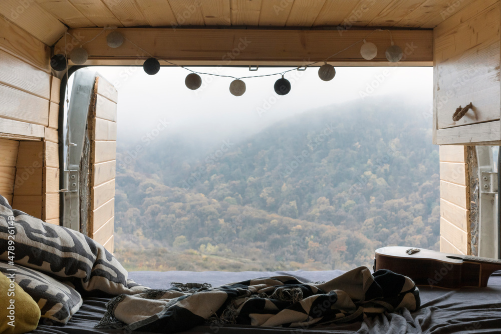 Camper Van in Nature Background Stock Photo | Adobe Stock