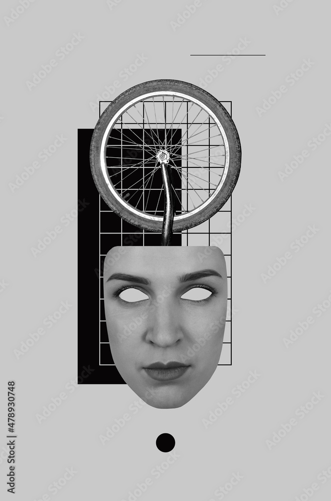 Collage in dada style with female face and wheel Stock Photo | Adobe Stock
