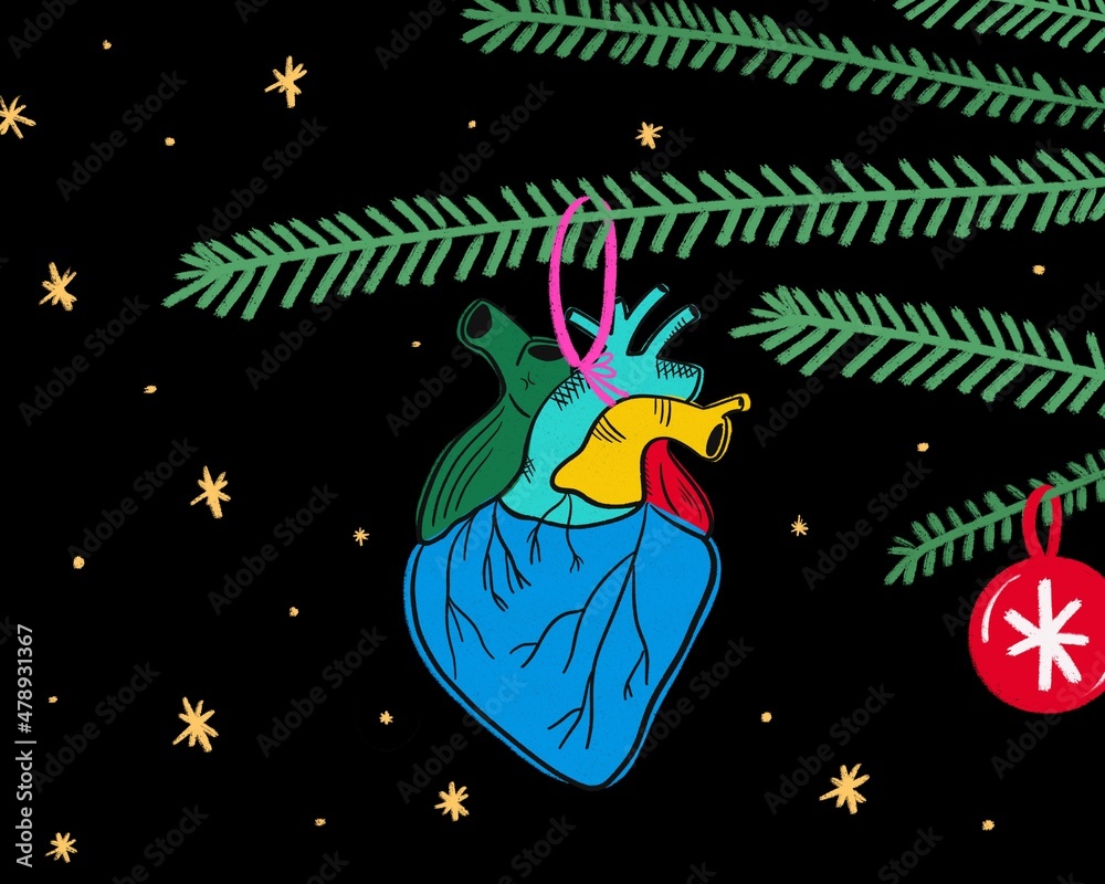 Anatomical heart as Christmas tree decoration illustration Stock Photo ...