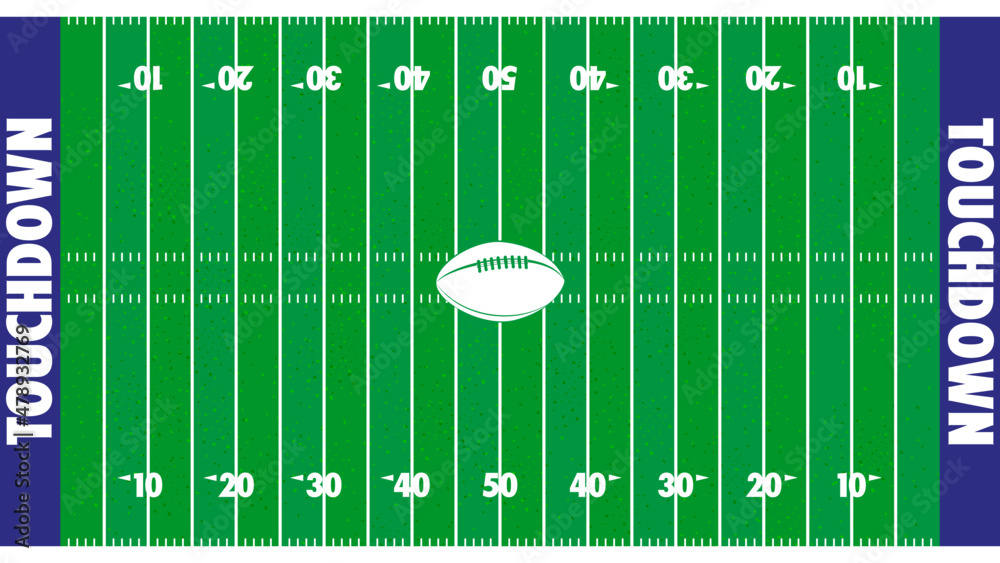 American football field with yards lines and with a word of touchdown ...