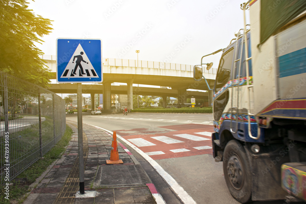 Traffic signs crosswalk or Zebra crossing Stock Photo | Adobe Stock