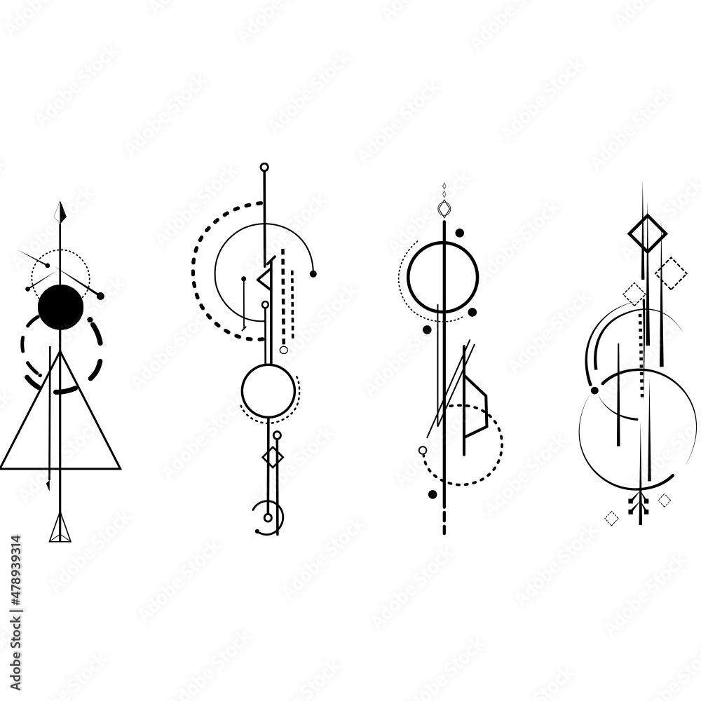 Vector set of Sacred symbols arrows, moon and eye on black grunge ...