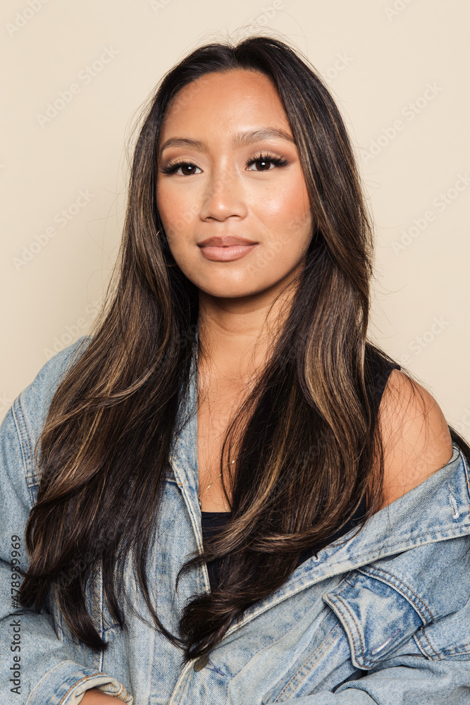 Beautiful model in denim jacket Stock Photo | Adobe Stock