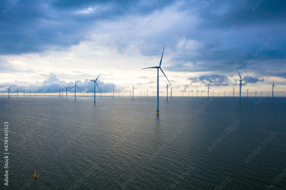 A birds eye view of the wind turbine. Drone view in the Fryslan wind ...