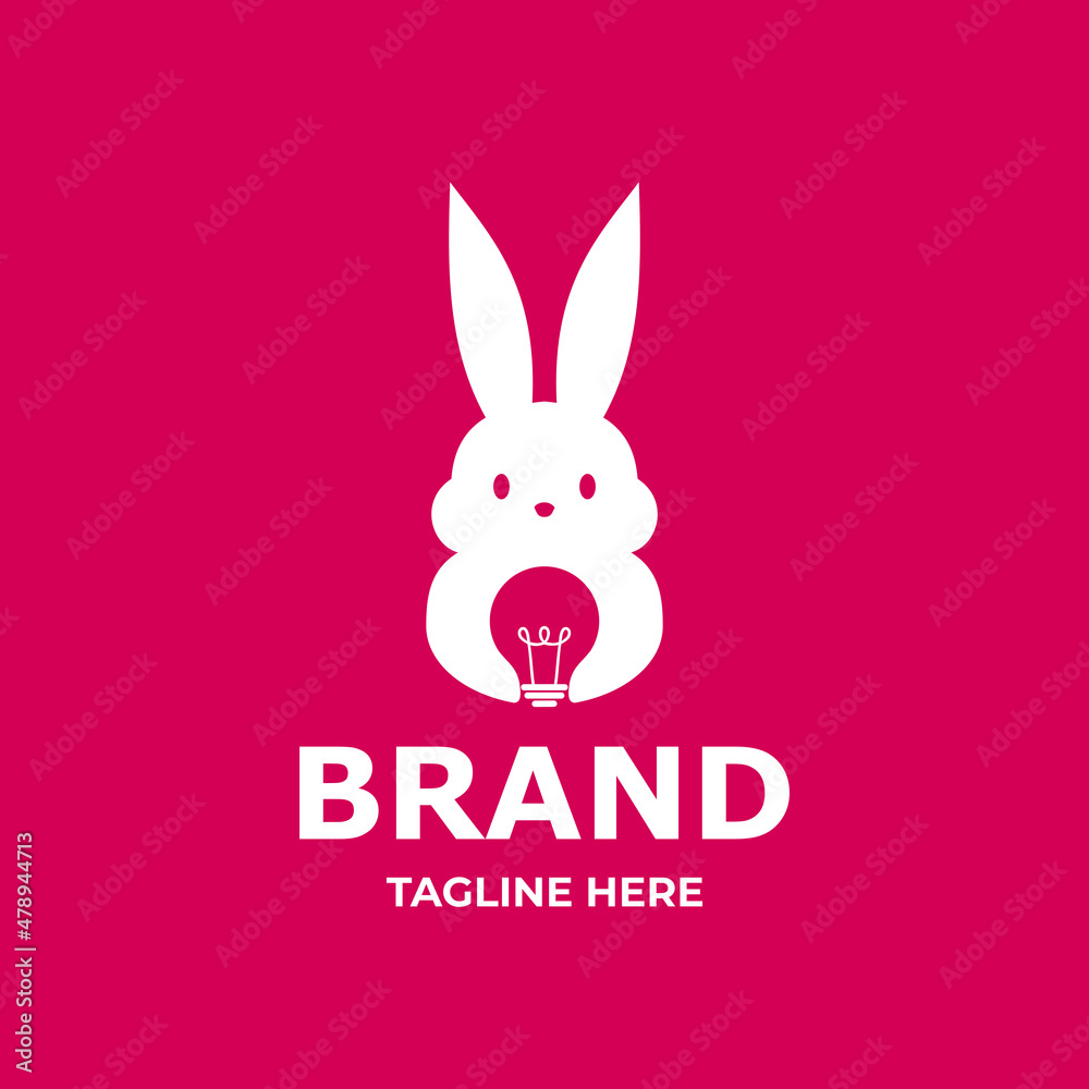 smart rabbit logo with lamp in negative style vector design template ...