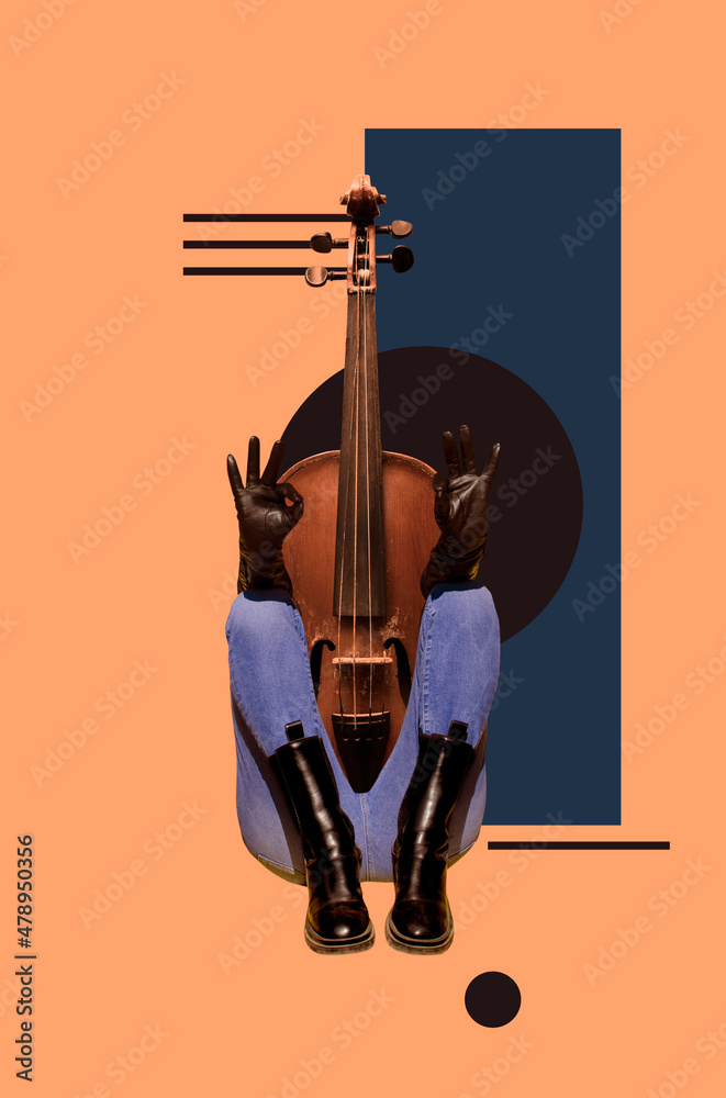 Female Leg, Hands In Leather Gloves And An Old Violin Stock Photo ...