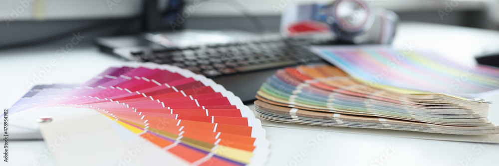 Color palette with shades of colors and computer monitor on your ...