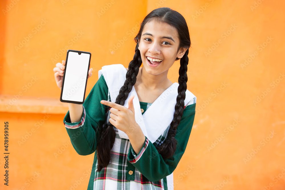 Portrait of Young Happy Excited Indian Girl Showing Smart phone With ...