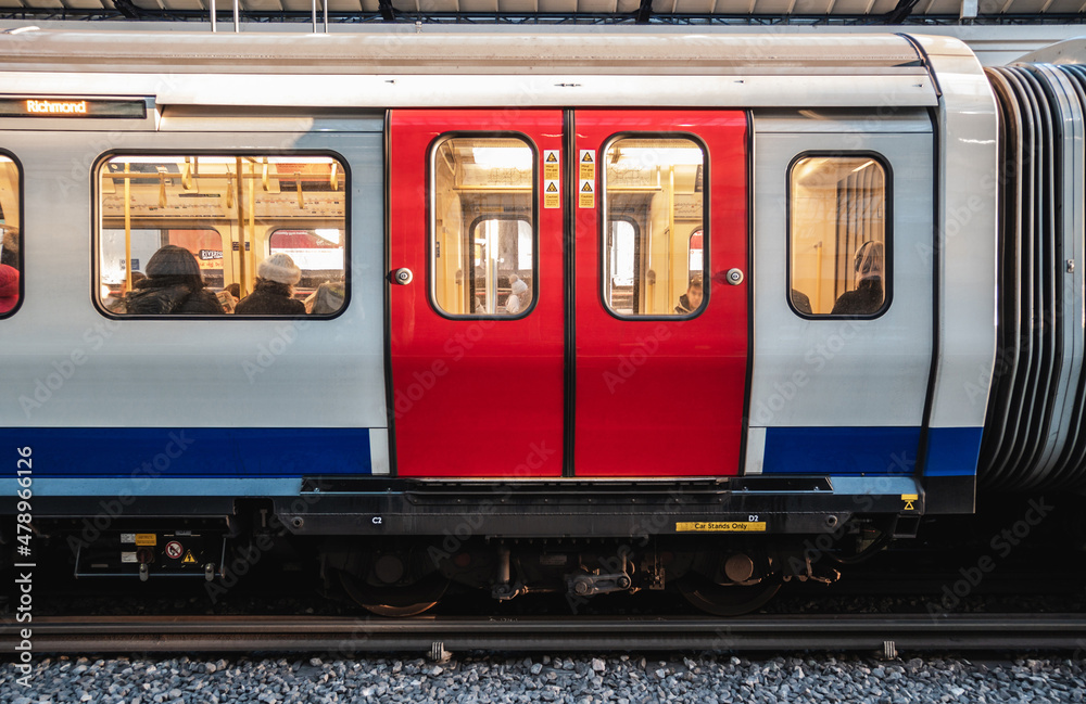Underground sub-surface train at a Tube railway station. TFL Transport ...
