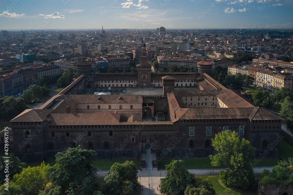 Italian castle in Milan. The residence of the dukes of Milan of the ...