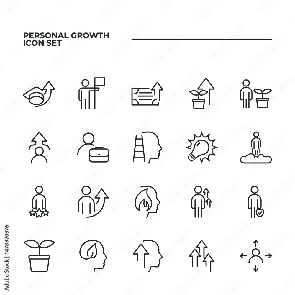 simple set of Personal Growth vector icons with editable line styles ...