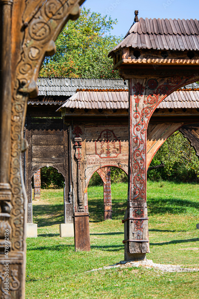 Vintage traditional etnograhical wooden szekely gates from transylvania ...