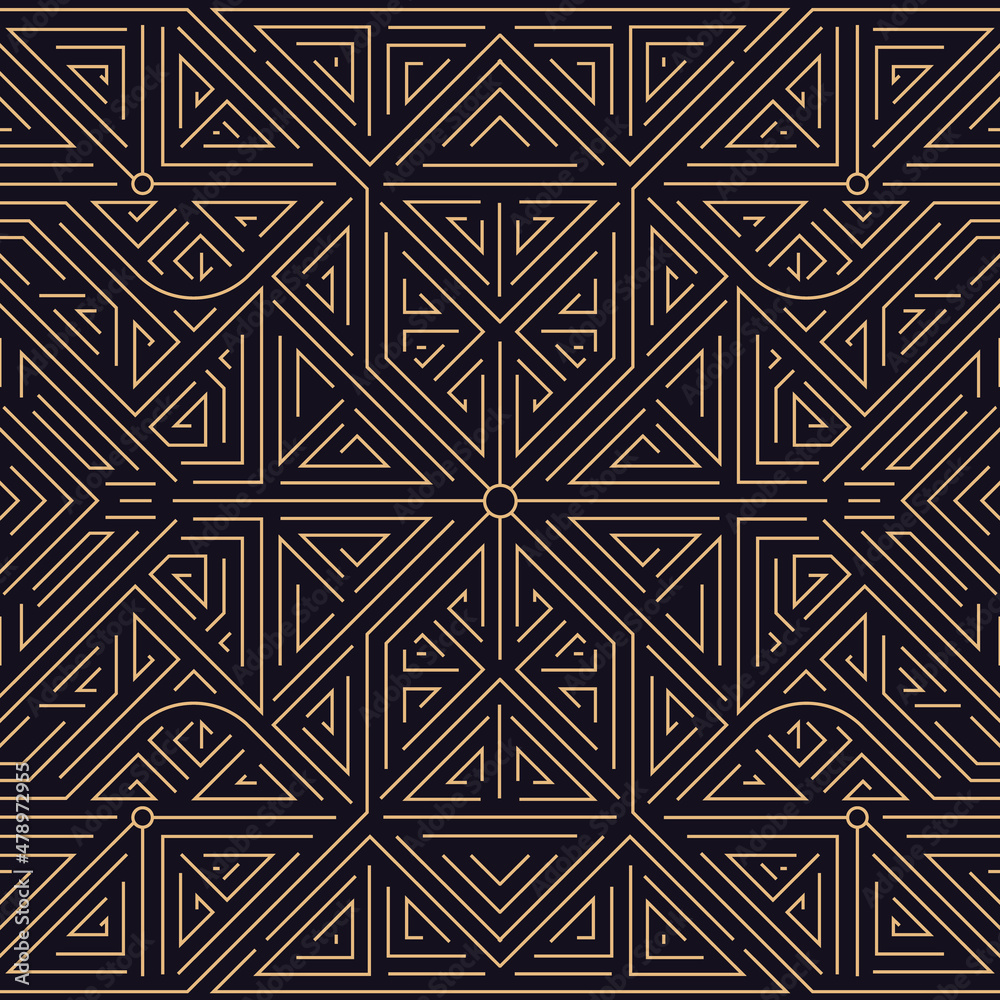 Vector art deco gold black seamless pattern. Geometric line vintage motif. Elegant luxury design ...