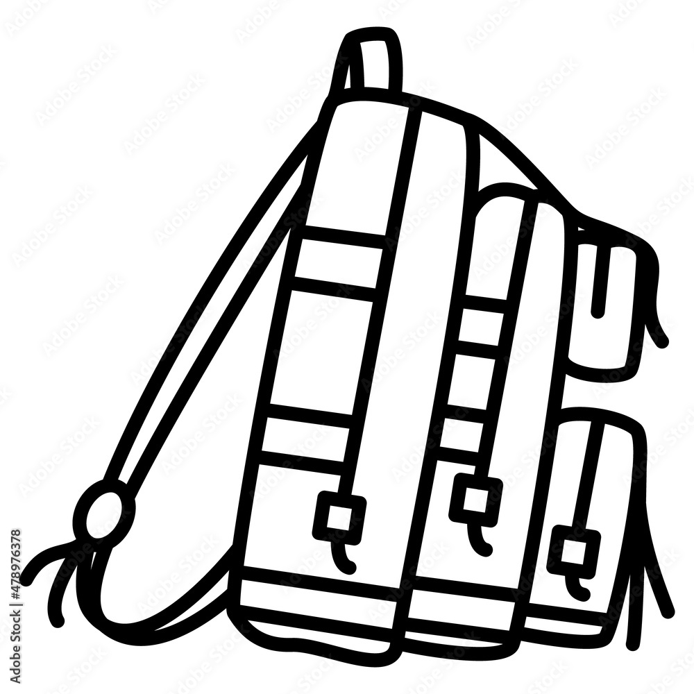 Backpack of a tourist, student, side view. Travel backpack with many ...